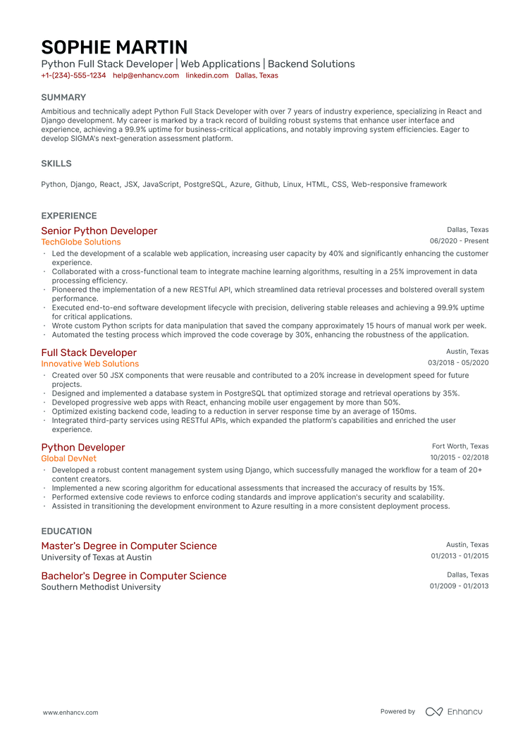 5 Python Full Stack Developer Resume Examples And Guide For 2024 2857